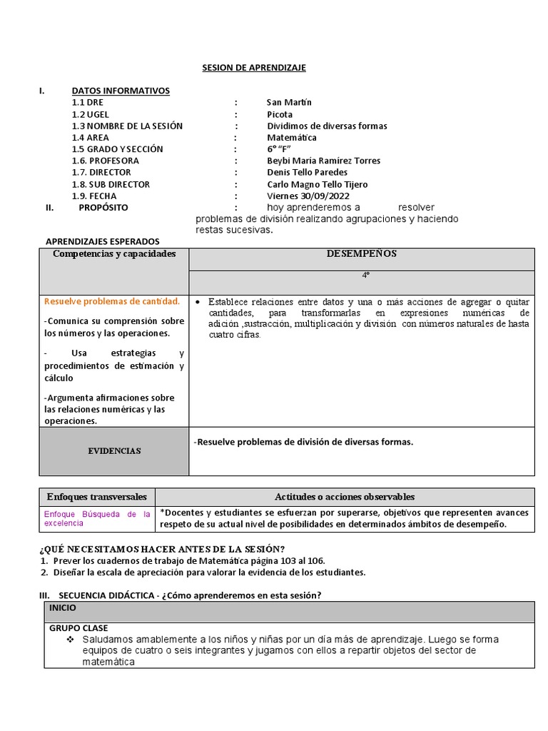 SESION DE APRENDIZAJE Dividimos | PDF | Imperio Inca | Aprendizaje