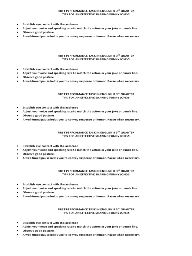 First Performance Task in English 8 3rd Quarter | PDF | Jokes | Humour