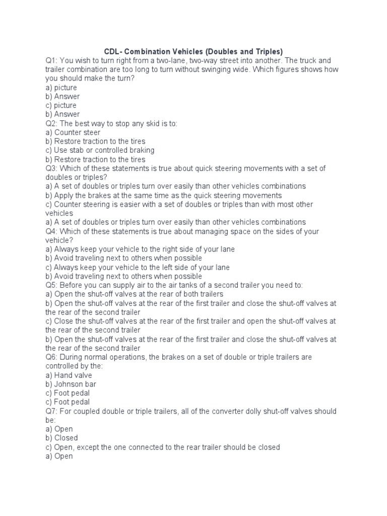 CDL-Combination Vehicles (Doubles and Triples) | PDF | Trailer (Vehicle ...