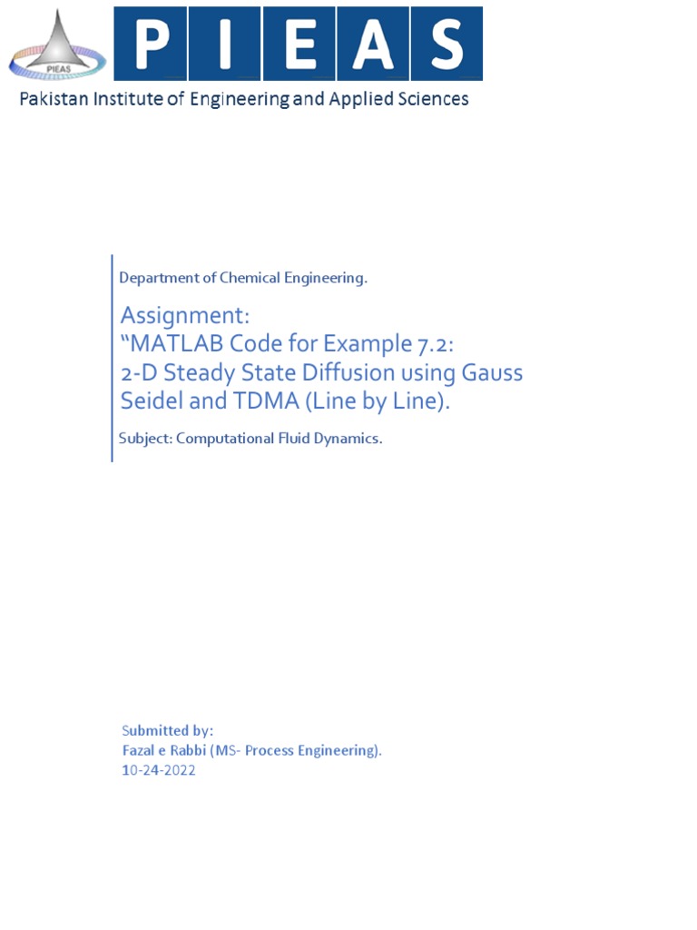 Fazal Cfd Assignment Example 7 2 Pdf Computational Fluid Dynamics Equations