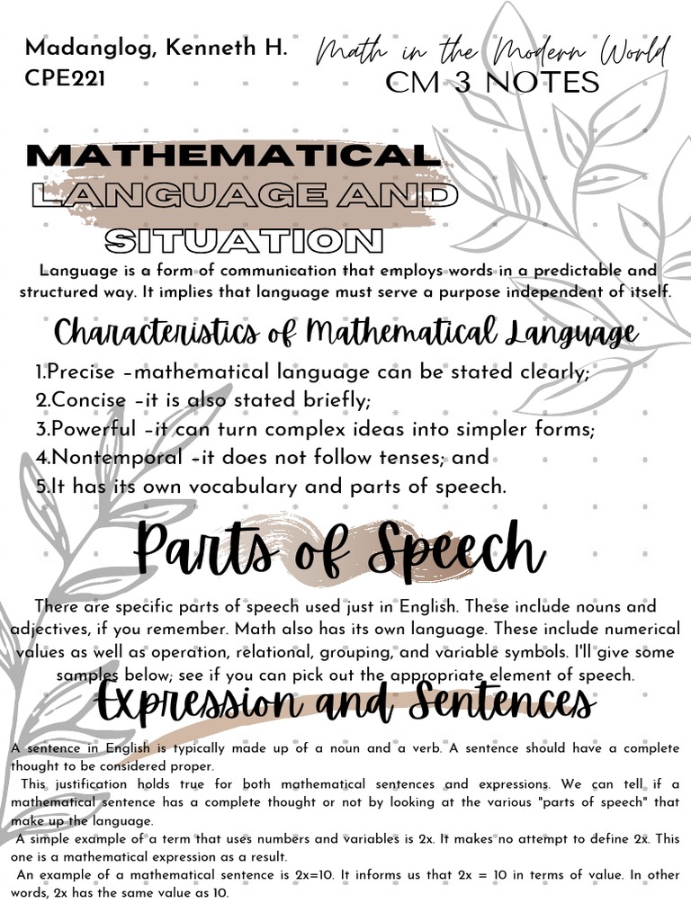 Math in The Modern World: Parts of Speech | PDF | Mathematics | Part Of ...