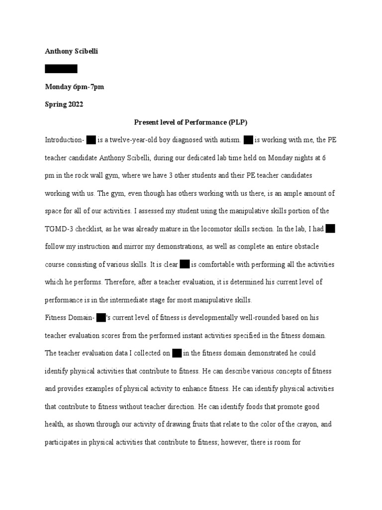 Ped 356 Spring 2022 Iep - Anthony Scibelli 2 | PDF | Physical Education | Teachers