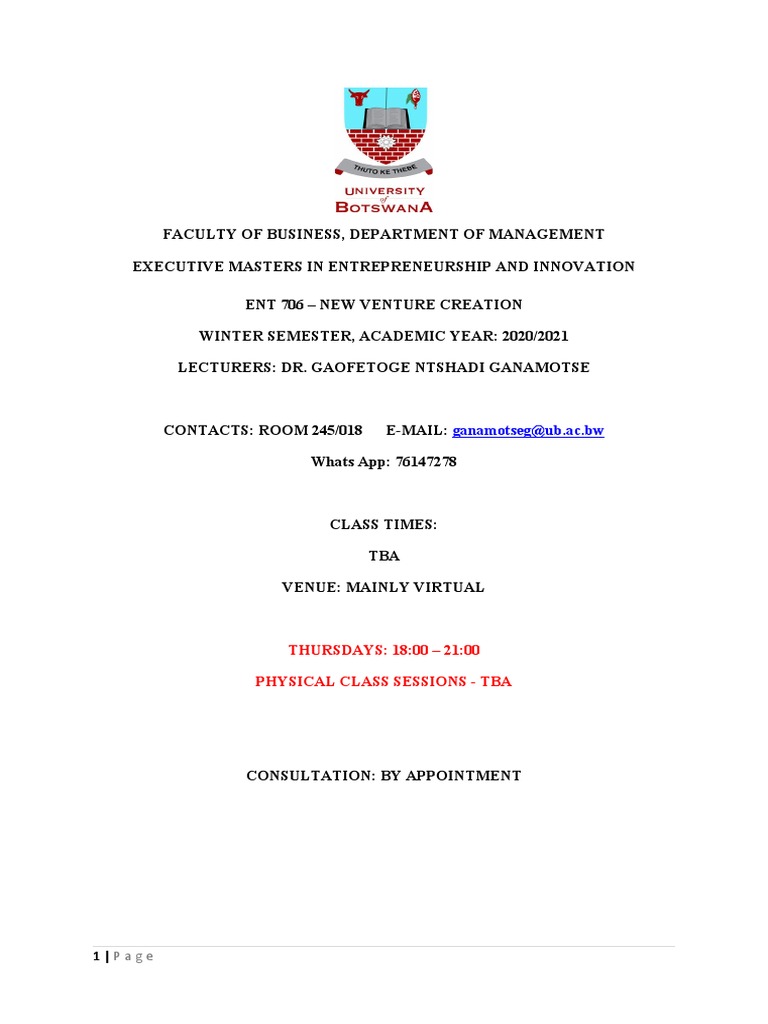 New Venture Creation Course Outline - 2021 - 2022-1 | PDF ...