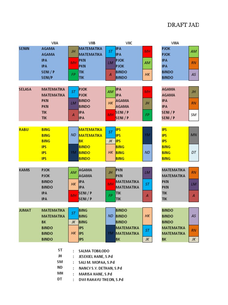 Draft Jadwal Pelajaran Ganjil 2022 - 2023 | PDF