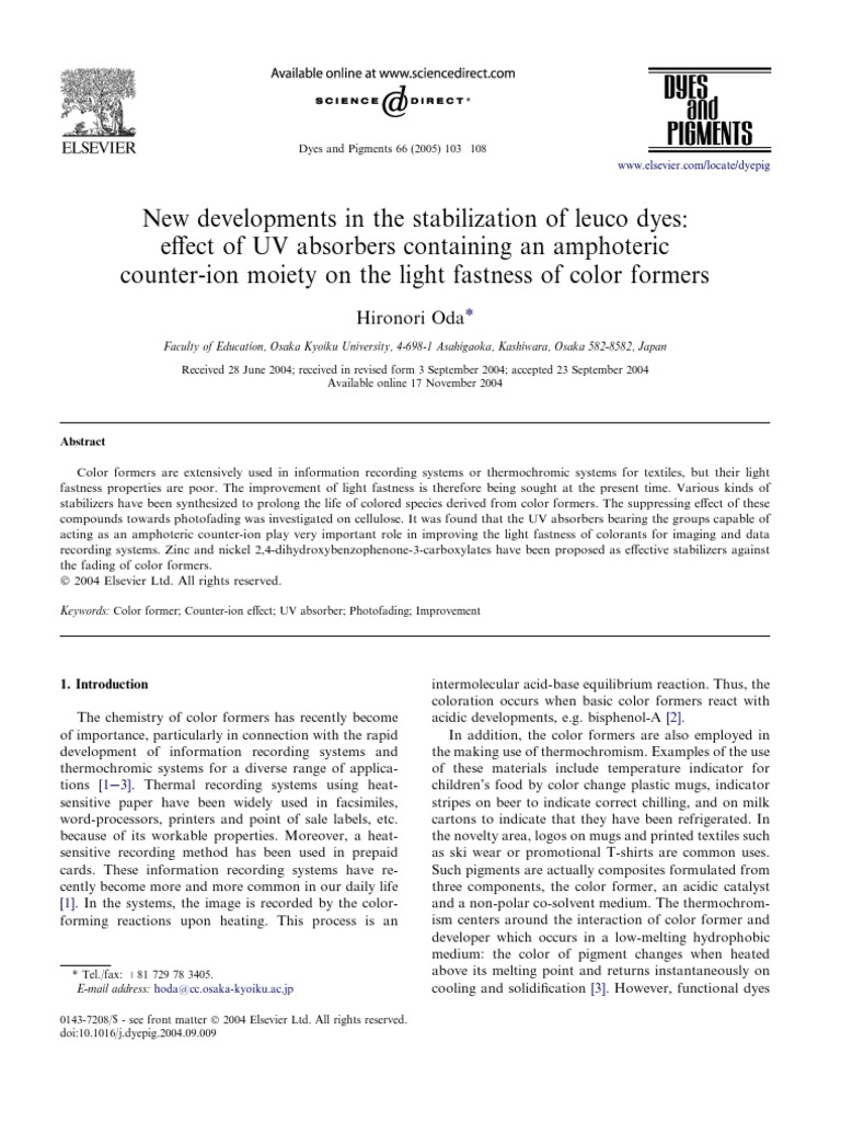 Improving Light Fastness of Color Forms Through Amphoteric Counter-Ion UV Absorbers | PDF | Dye ...