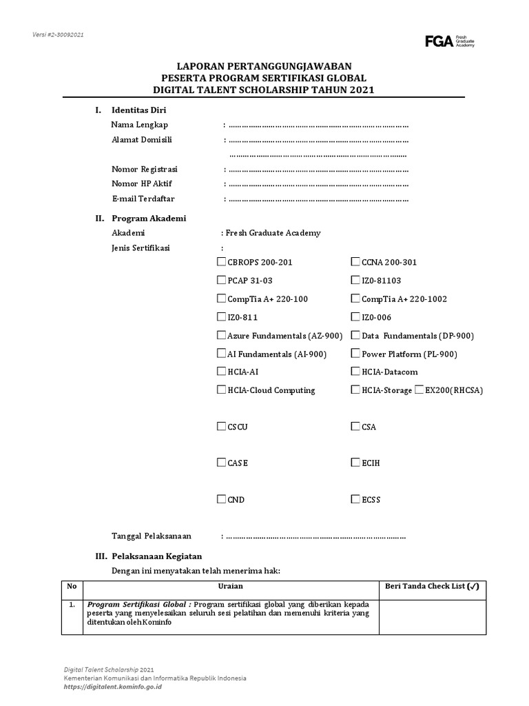 Laporan Peserta Digitalent 2021 | PDF