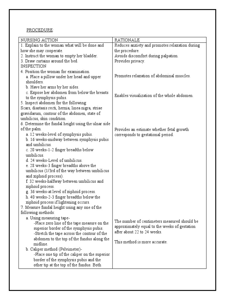 Antenatal Assessment Procedure | PDF | Abdomen | Uterus