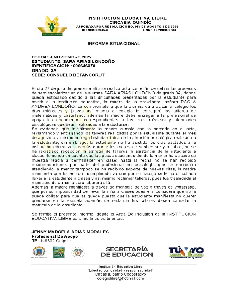 Informe Sara Arias Londoño | PDF