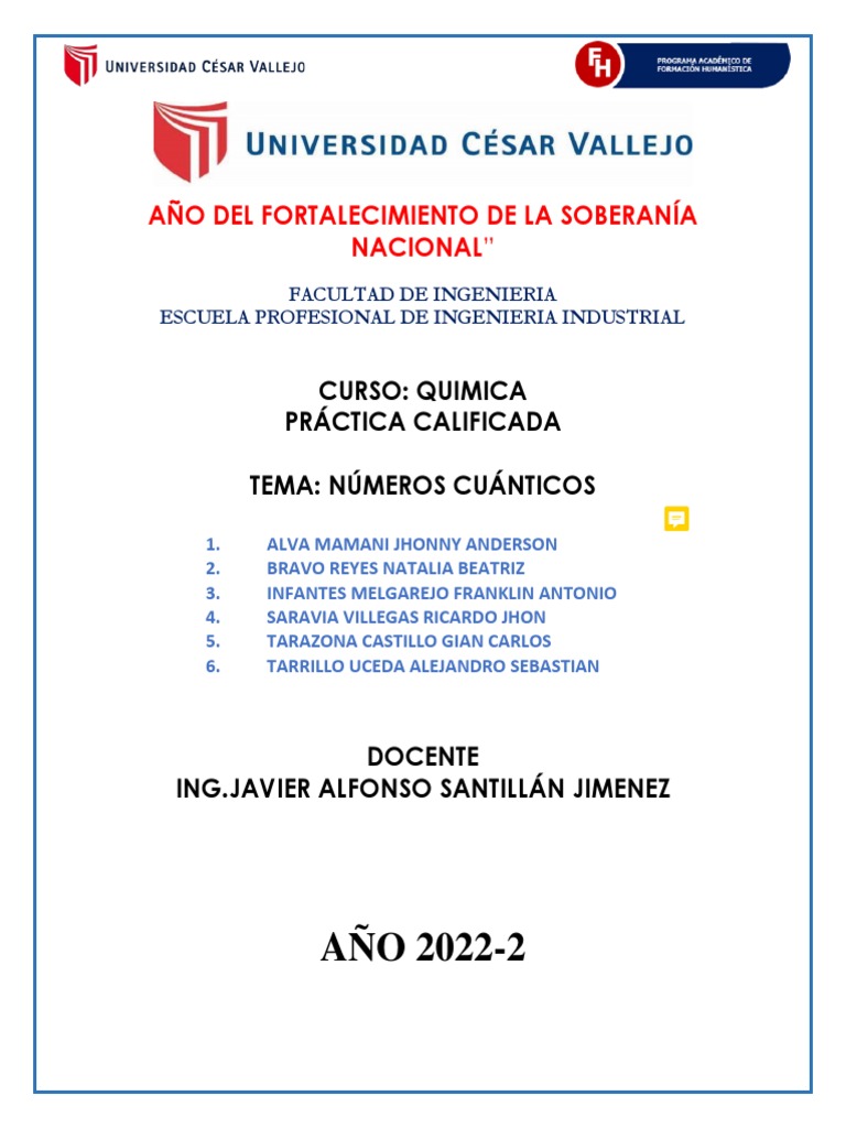 Equipo 2 PC 3 N17 | PDF | Orbital atómico | Configuración electronica