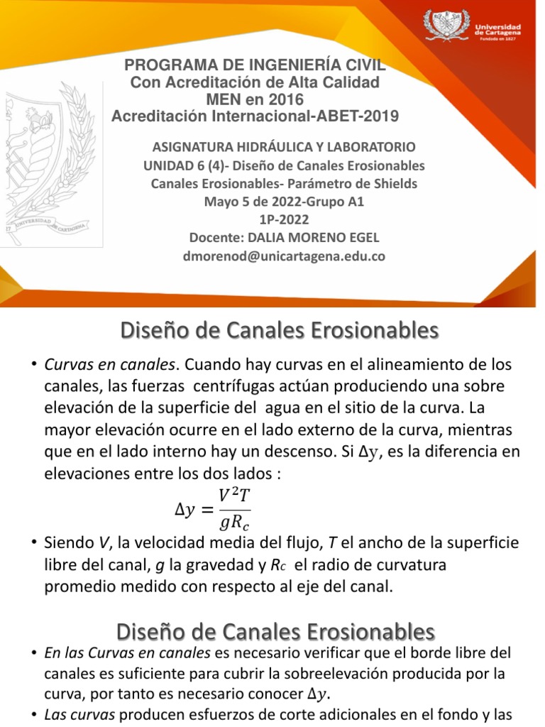 Análisis Del Diseño De Canales Erosionables Y El Parámetro De Shields