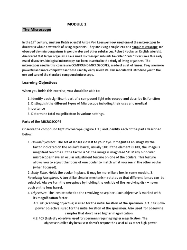 Module 1 - Microscope | PDF | Microscope | Electromagnetism