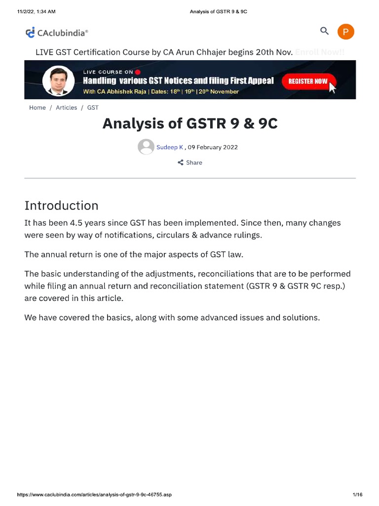 GSTR 9 and 9C Analysis | PDF