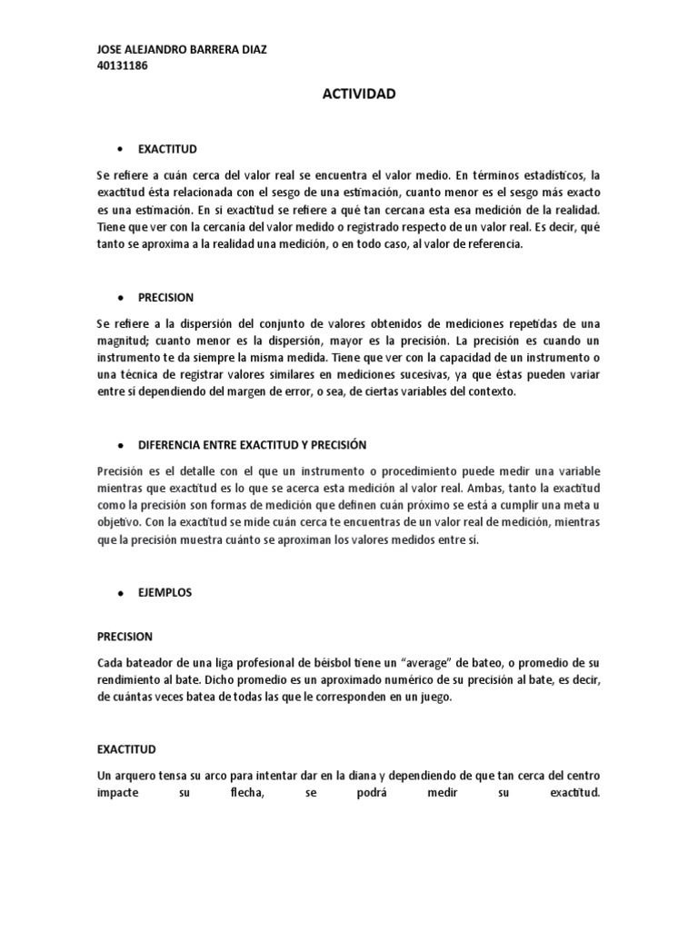 Exactitud vs Precisión: Definición y Ejemplos | PDF
