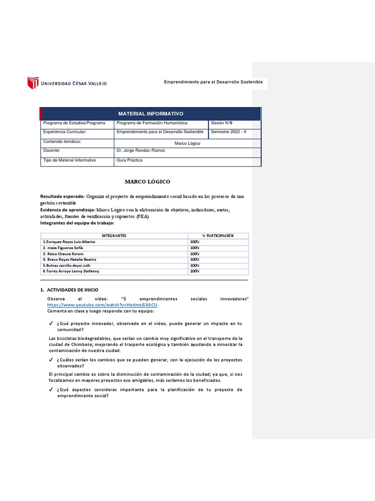 Guia Practica #08 - Grupo 1 | PDF | Iniciativa empresarial | Desarrollo sostenible