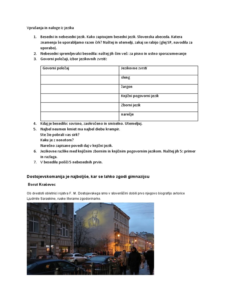 Letnik-Vprašanja in Naloge Iz Jezika | PDF