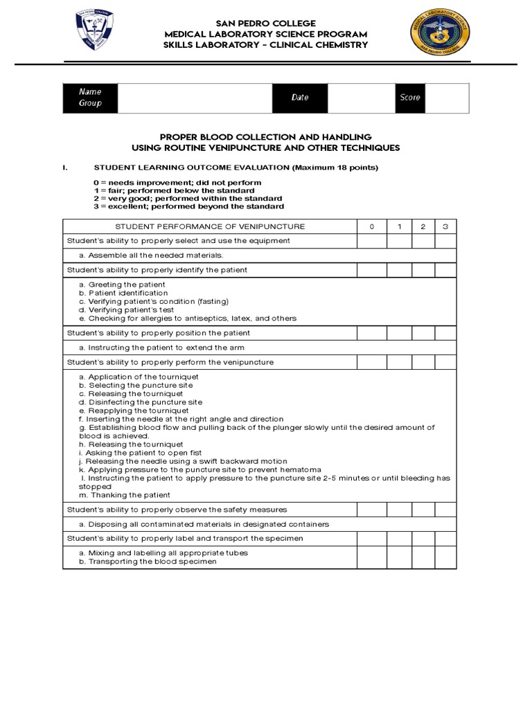Skills Lab - Veni Rubric | PDF | Laboratories | Medicine