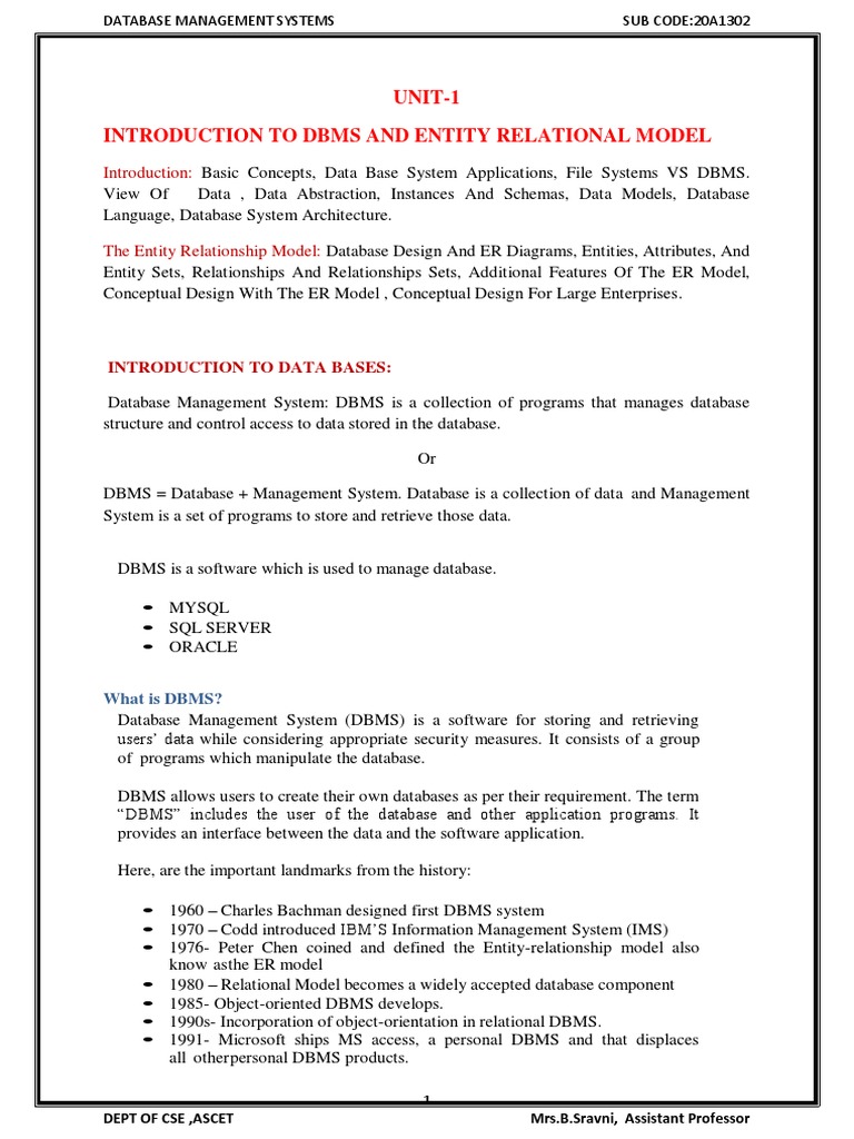 DBMS Unit-1 | PDF | Databases | Conceptual Model DBMS Unit-1 | PDF | Databases | Conceptual Model