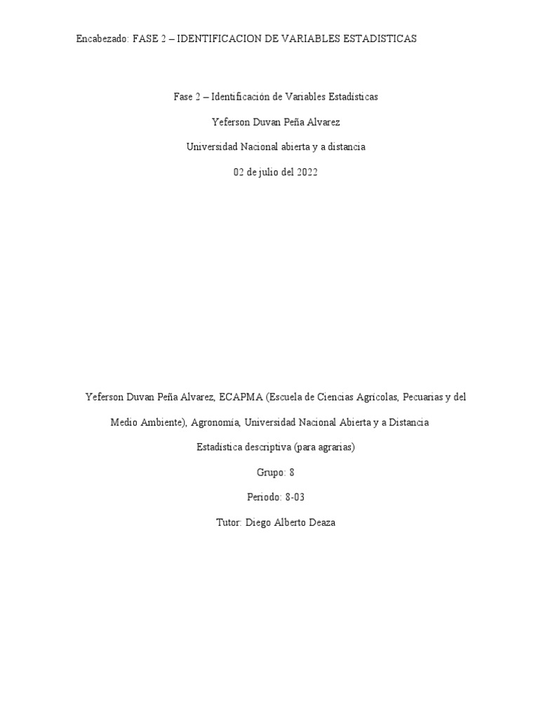 Fase 2 Identificación De Variables Estadísticas Pdf Matemáticas