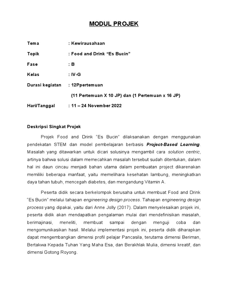 Projek Minuman Es Bucin - IV G (Bu Nurul) | PDF