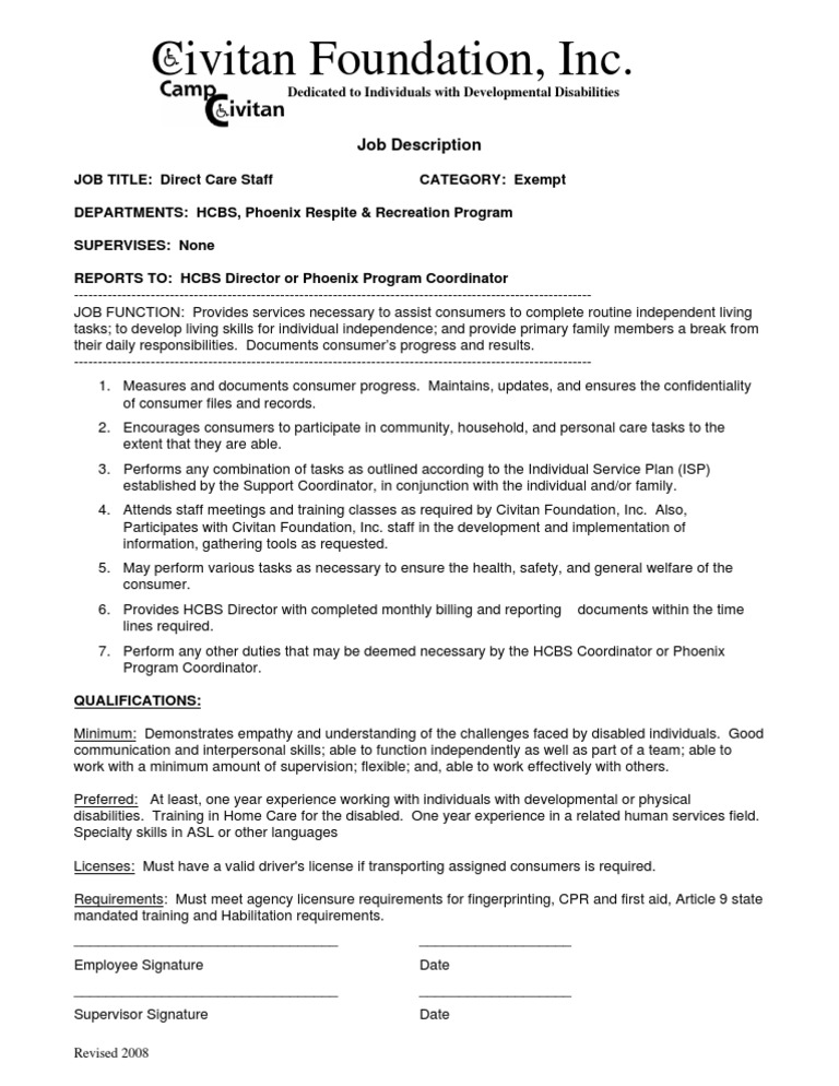 Hcbs Coordinator Job Description | PDF | Disability | Home Care