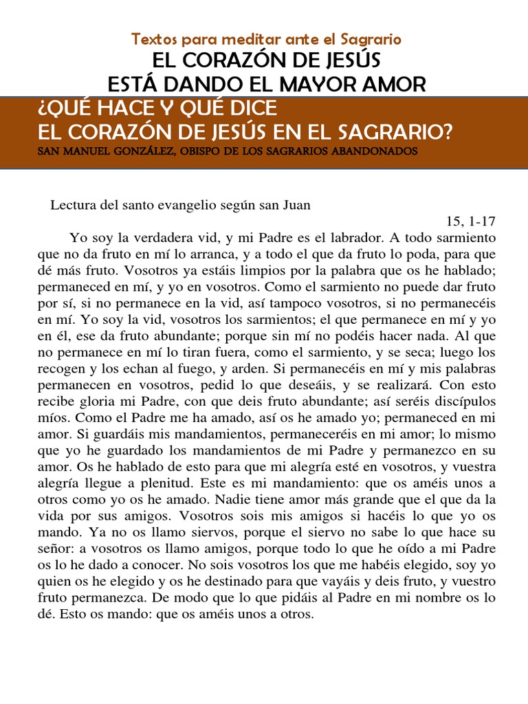 EL CORAZÓN DE JESÚS ESTÁ DANDO EL MAYOR AMOR. San Manuel González | PDF ...