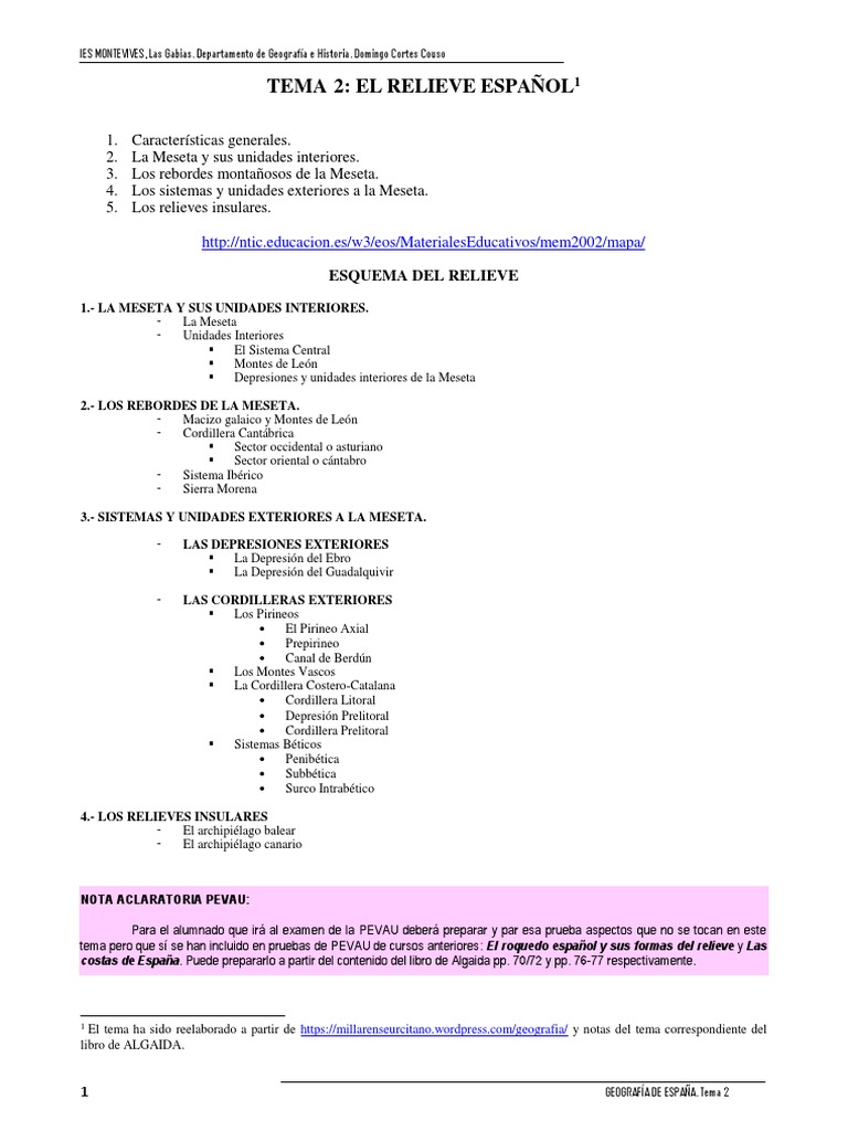 0 Tema 2 Unidades Del Relieve | PDF | Divisiones Fisiográficas | Topografía