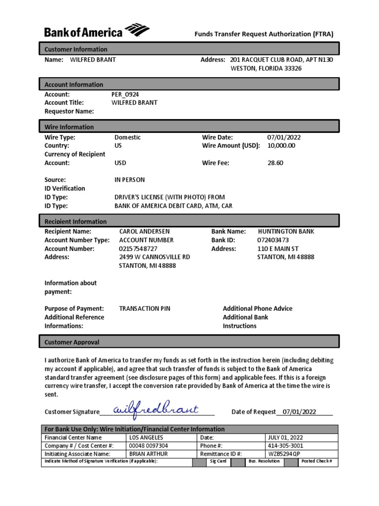 Funds Transfer Request Authorization | PDF | Banks | Cheque