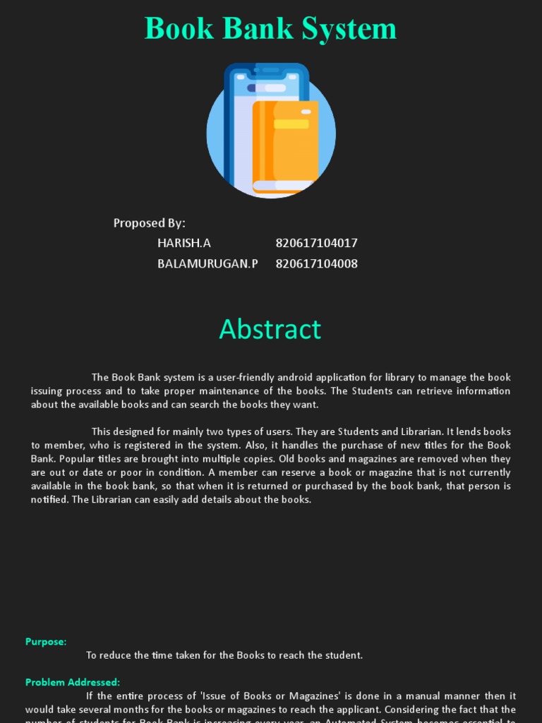 Book Bank System | PDF | Android (Operating System) | Information Technology Management