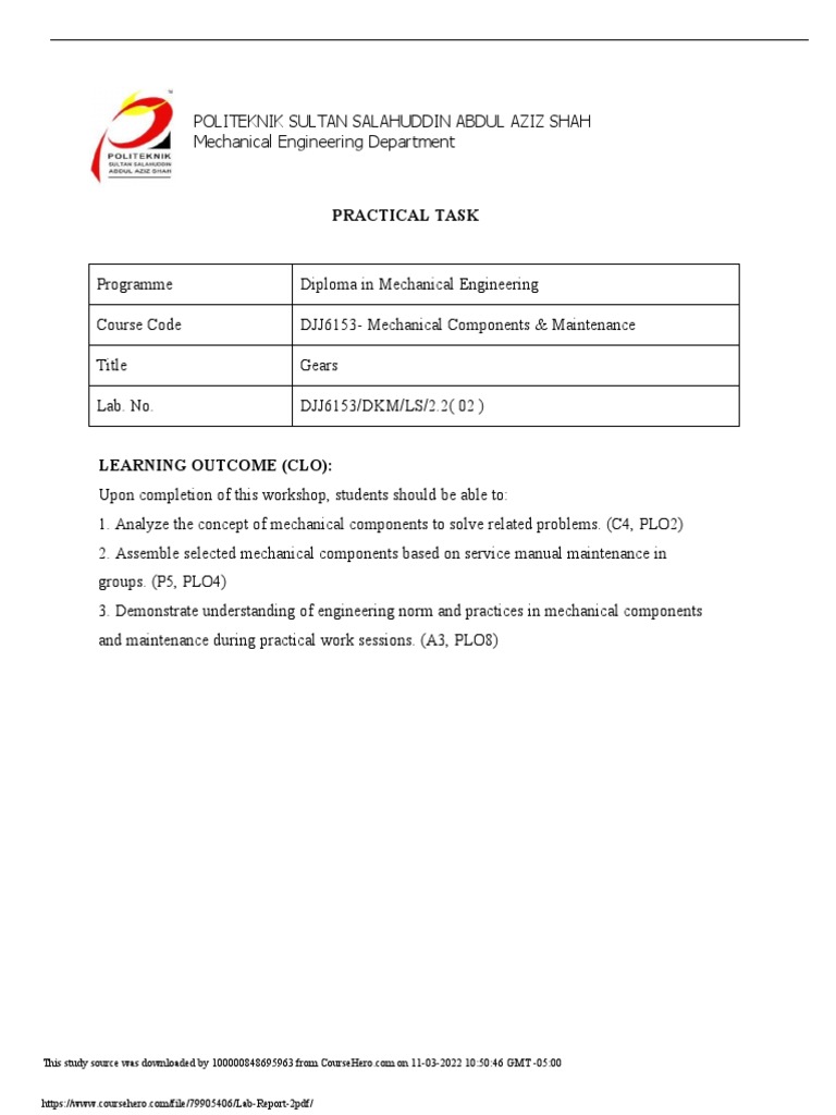 Lab Report 2 Pdf Pdf Gear Bearing Mechanical