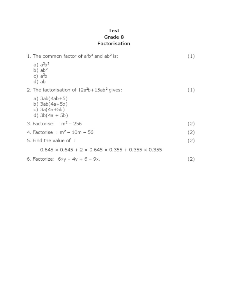Test Factorisation | PDF