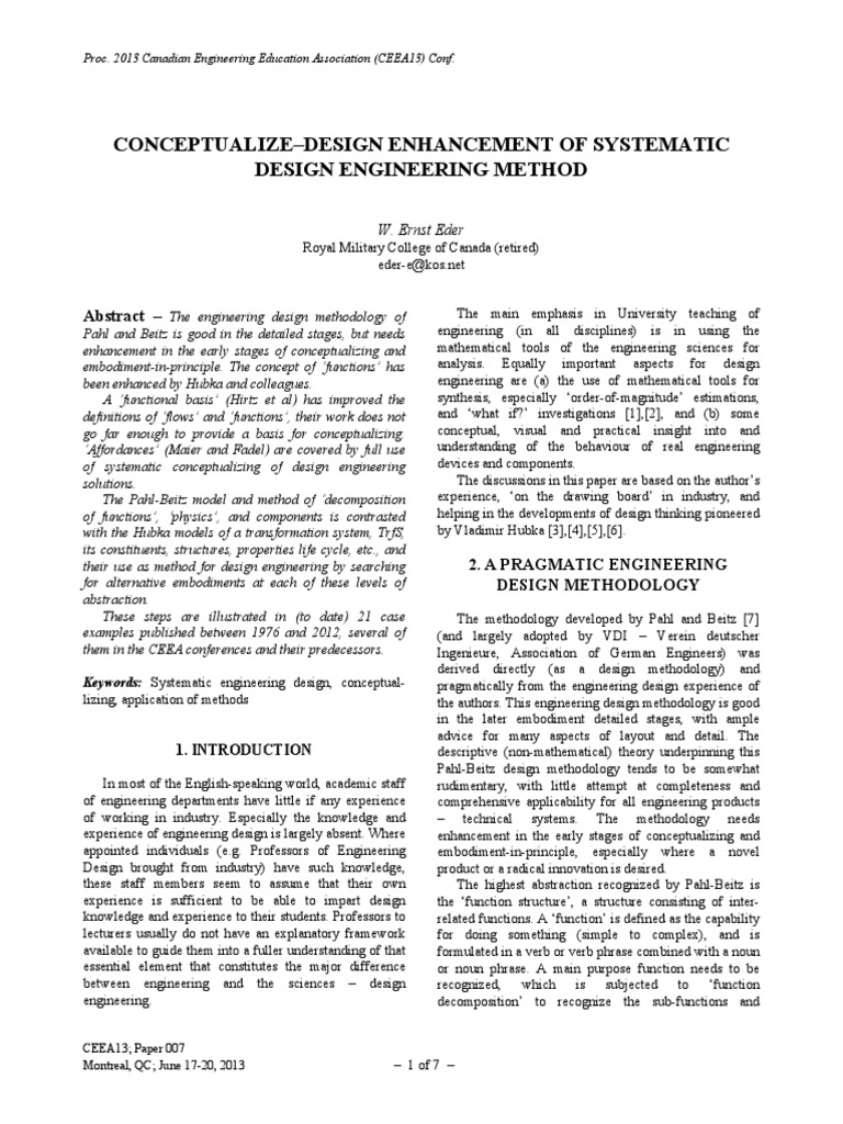 Conceptualize-Design Enhancement of Systematic Design Engineering Method | PDF | Design Methods ...