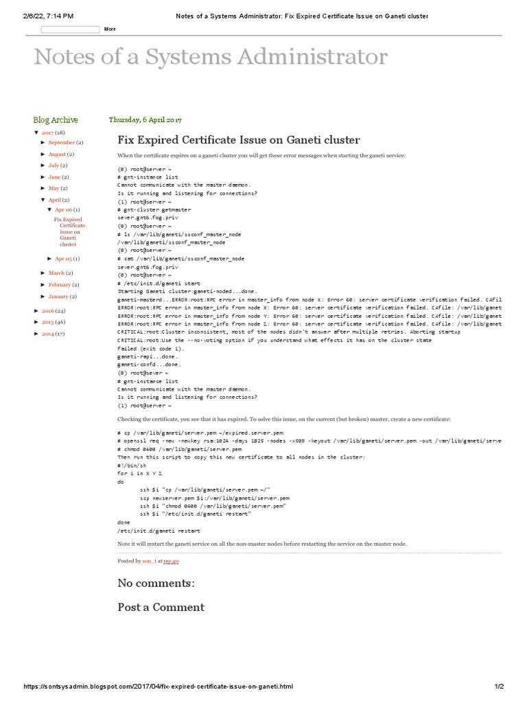 Fix Expired Certificate Issue On Ganeti Cluster | PDF | System Software | Computer Networking