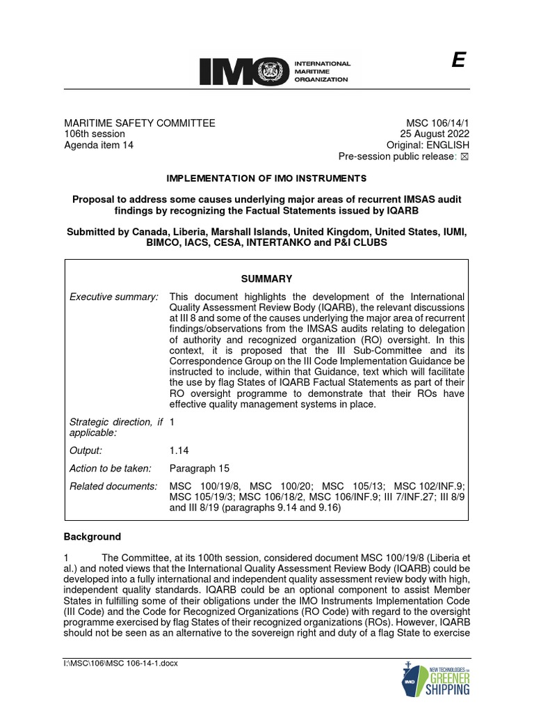 MSC 106-14-1 - Proposal To Address Some Causes Underlying Major Areas ...
