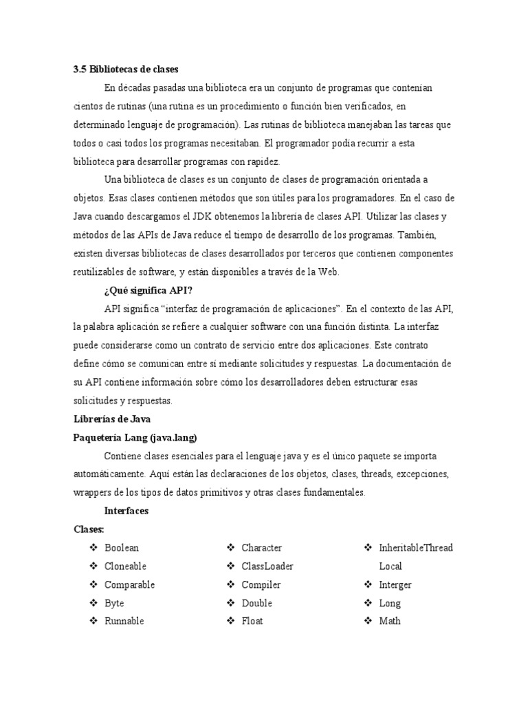 3.5 Bibioteca de Clases | PDF | Java (lenguaje de programación ...