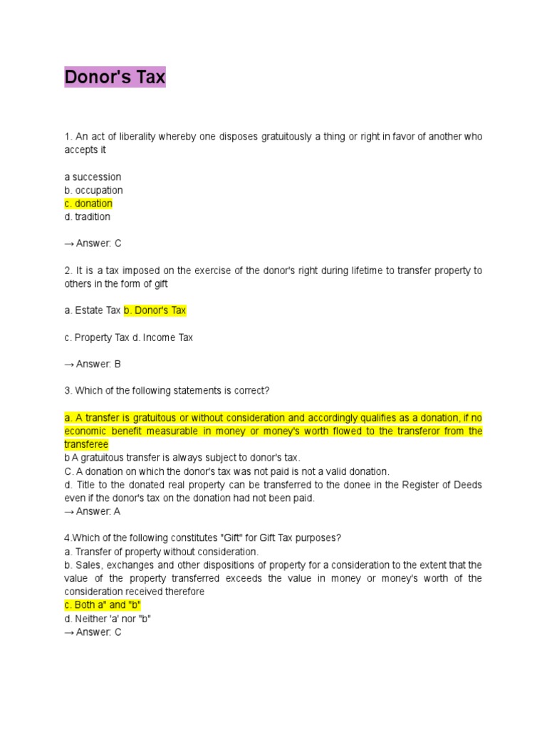 Donor S Tax. CPA REVIEWER. TABAG PDF | PDF | Taxes | Inheritance
