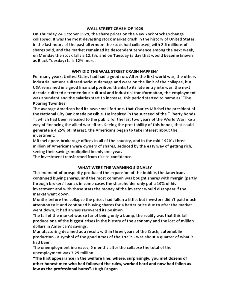 Wall Street Crash of 1929 | PDF | Wall Street Crash Of 1929 | United ...