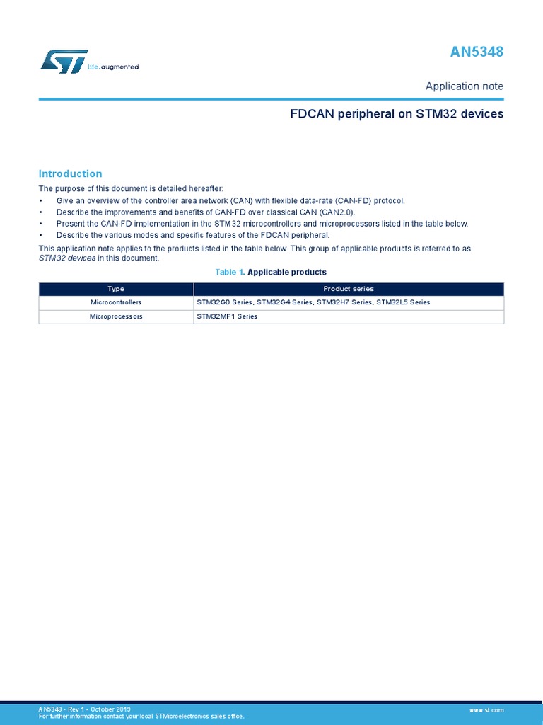 An5348 Fdcan Peripheral On stm32 Devices Stmicroelectronics | PDF ... An5348 Fdcan Peripheral On stm32 Devices Stmicroelectronics | PDF ...