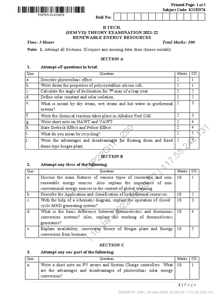 Btech Oe 7 Sem Renewable Energy Resources Koe074 2022 | PDF | Solar ... Btech Oe 7 Sem Renewable Energy Resources Koe074 2022 | PDF | Solar ...