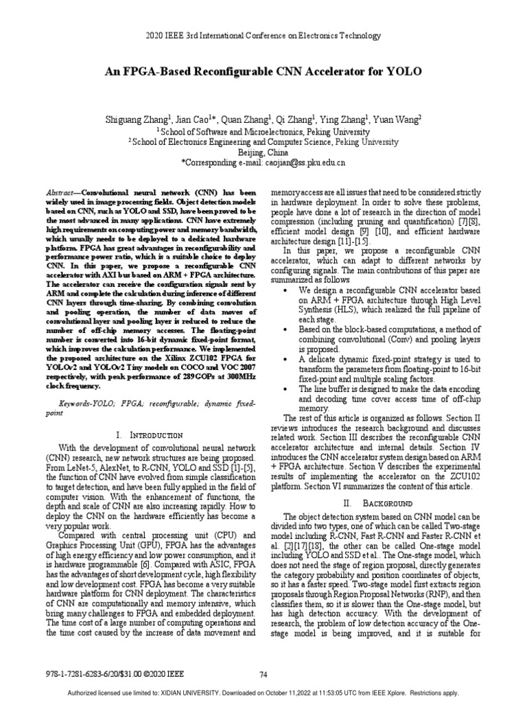 An Fpga Based Reconfigurable Cnn Accelerator For Yolo Pdf Computer Architecture Computer