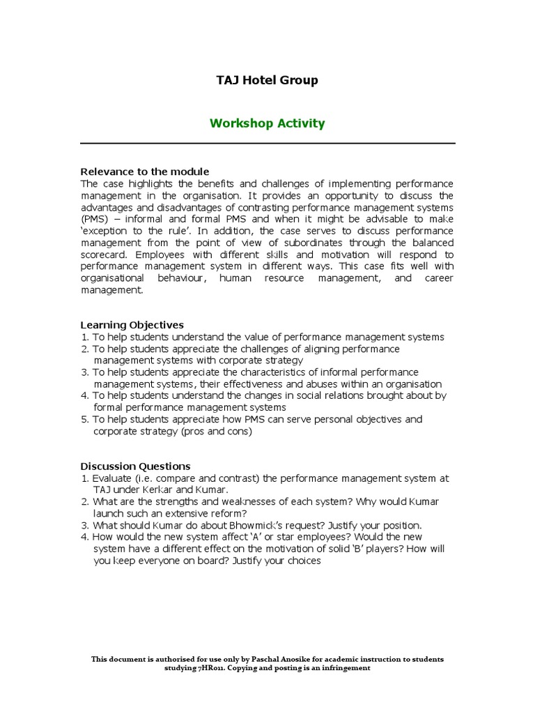 A Case Study About The TAJ Group and Its | PDF | Human Resource ...