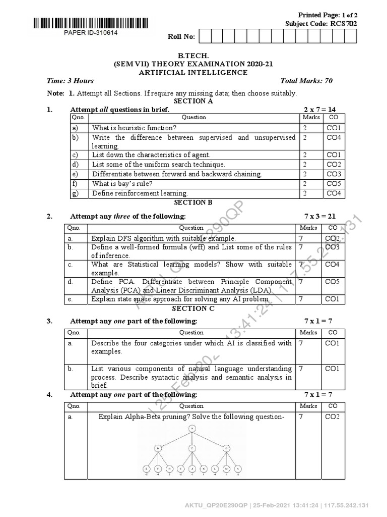 Btech Cs 7 Sem Artificial Intelligence rcs702 2021 | PDF | Artificial ... Btech Cs 7 Sem Artificial Intelligence rcs702 2021 | PDF | Artificial ...