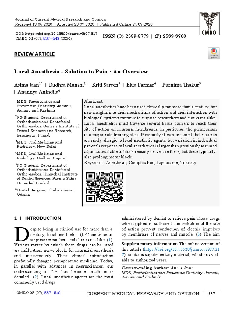 Local Anesthetics: Understanding Their Mechanisms of Action ...