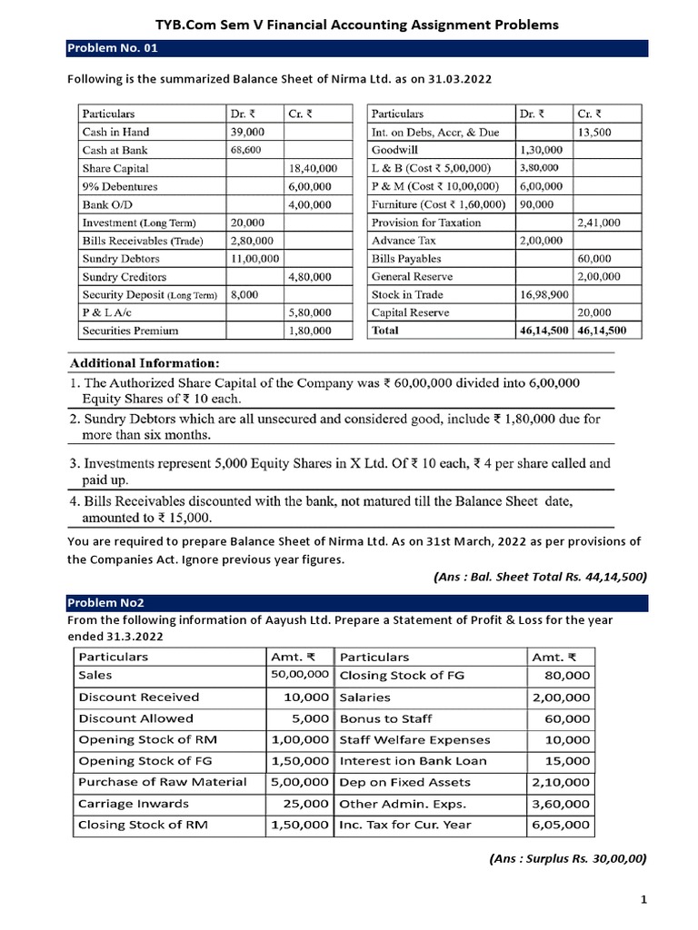 Sem V Assignment | PDF | Financial Accounting | Balance Sheet