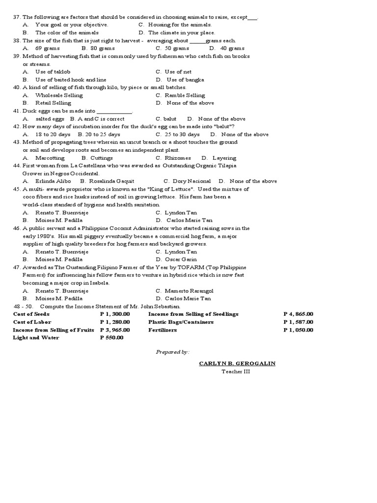 FIRST PERIODICAL TEST IN EPP6 (Agriculture 6) | PDF | Trees | Orchard