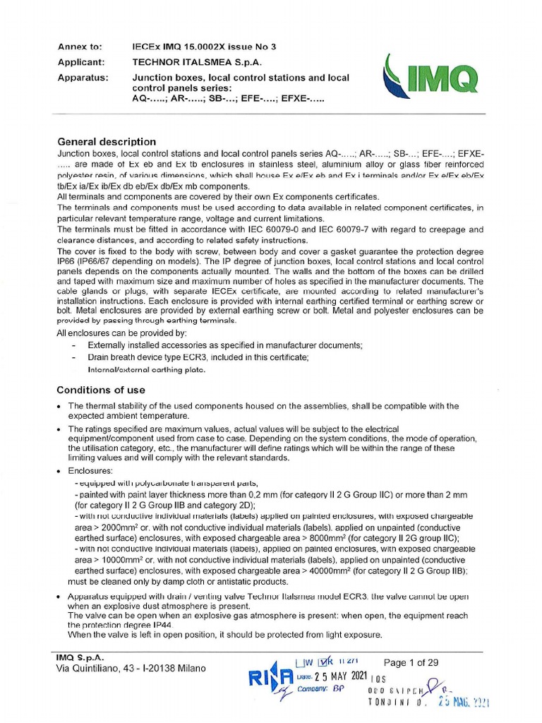 Ex Certificate - EX E Panel | PDF