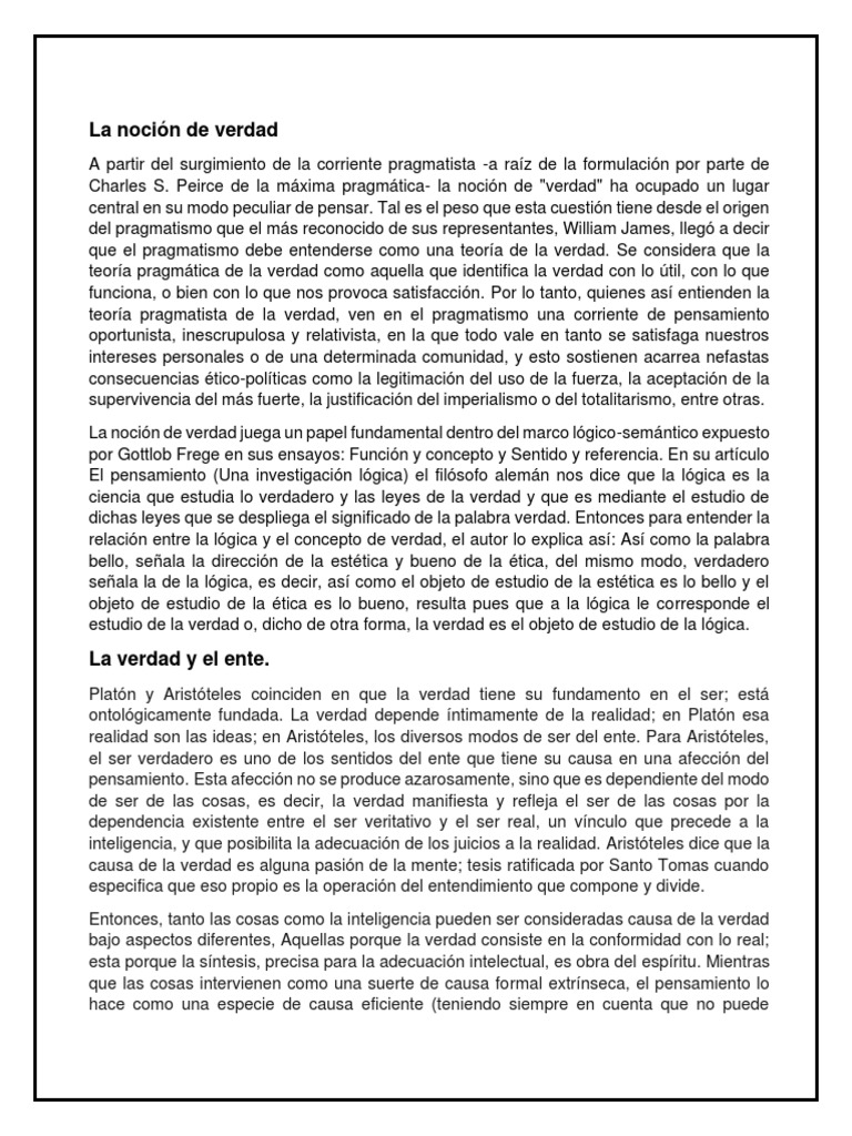 La noción de verdad en filosofía | PDF | Verdad | Pragmatismo