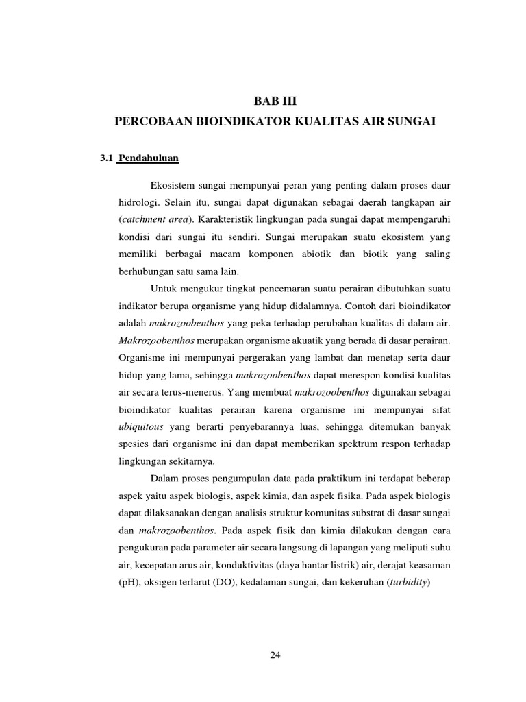 Bab III Percobaan Bioindikator Kualitas Air Sungai | PDF