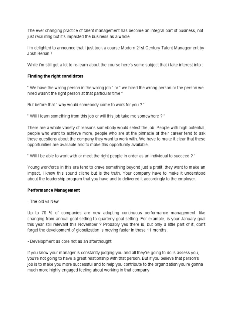 Bersin by Deloitte - Modern 21st Century Talent Management | PDF ...