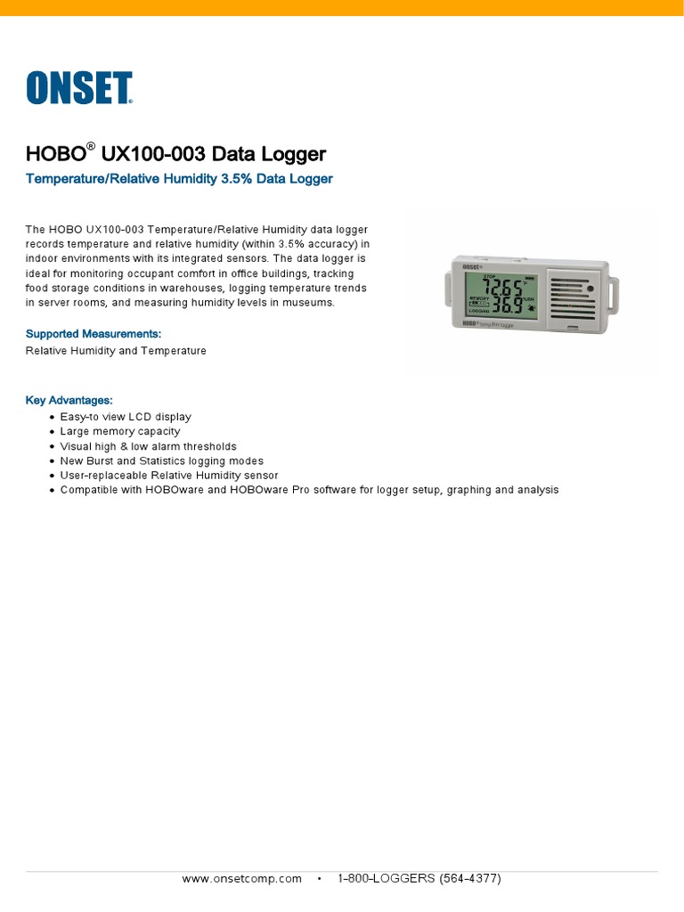 UX100-003 Data Logger Datasheet | Download Free PDF | Humidity | Trademark