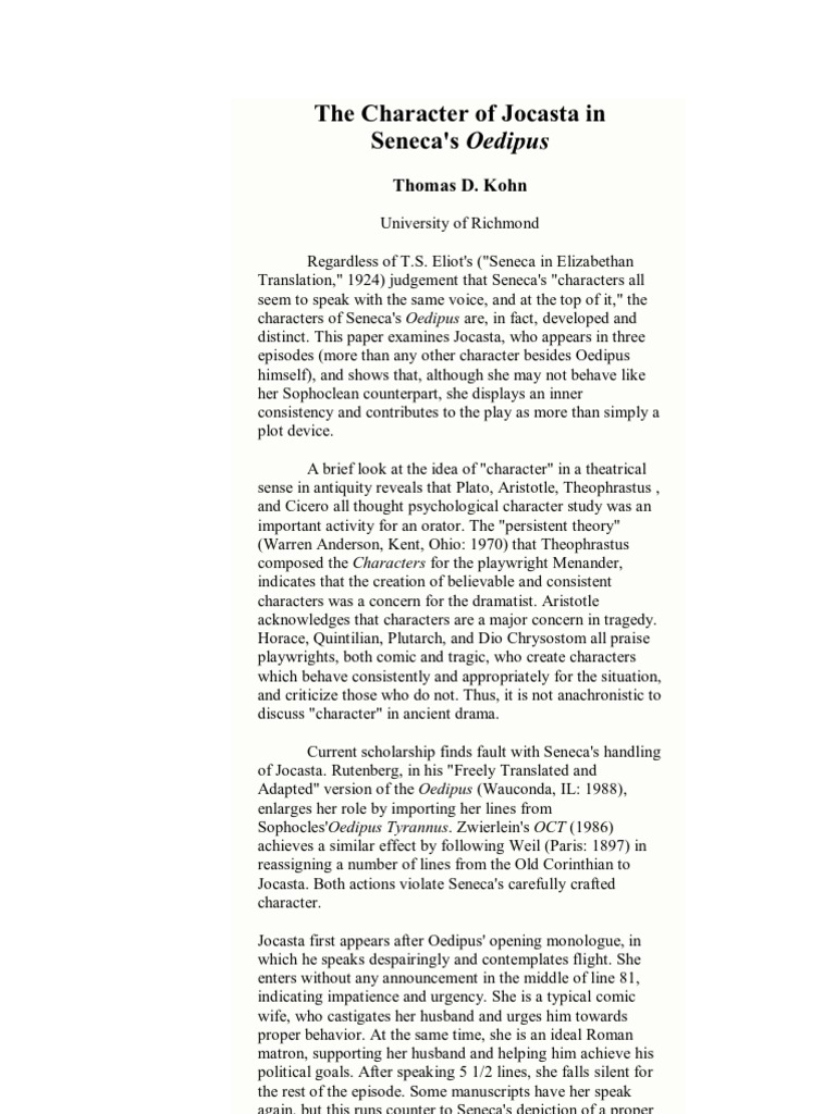 The Character of Jocasta in Seneca | PDF | Mythology Of Central Greece ...